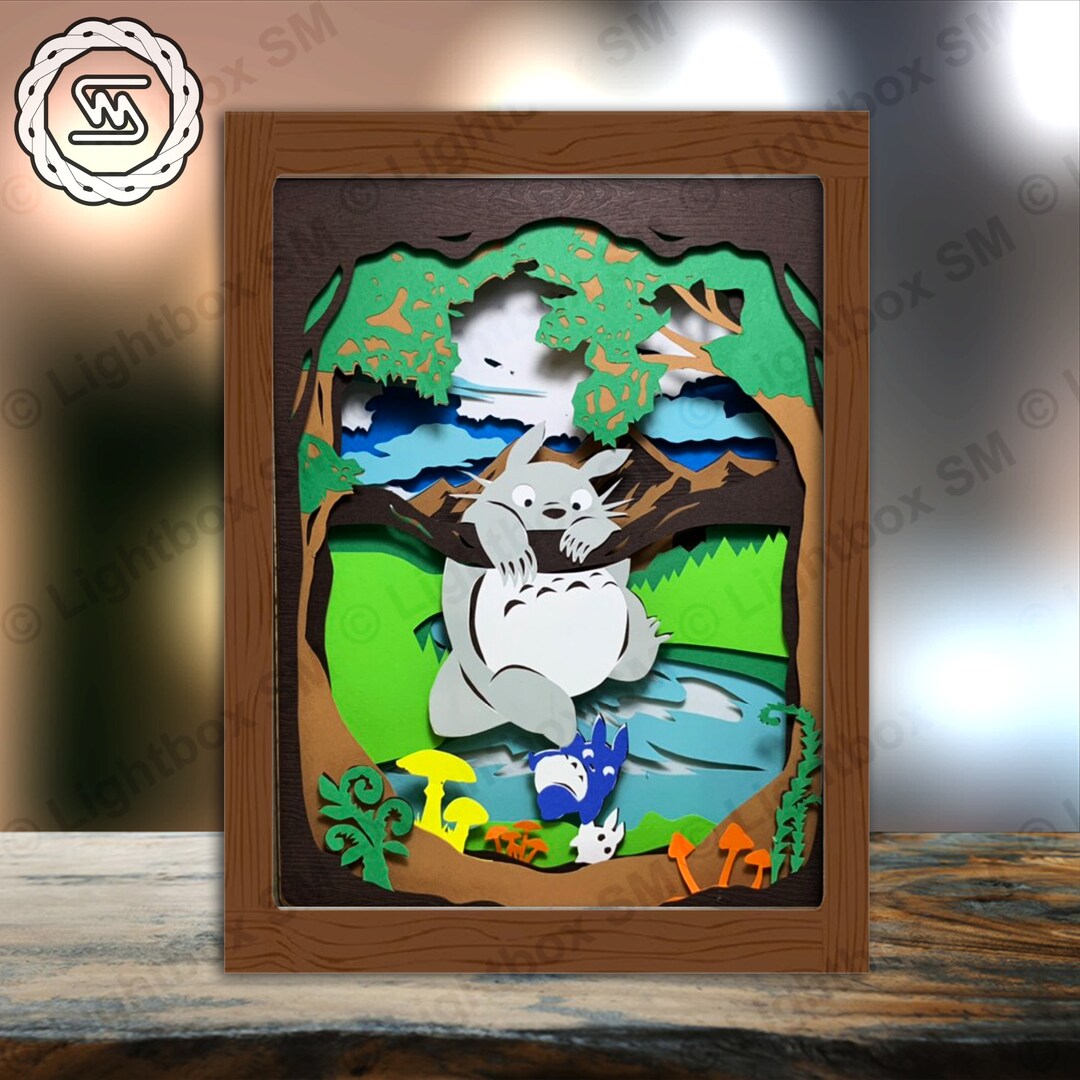 Totoro Colored Paper Cut Light Box Template Files, 3D Papercut Lightbox ...