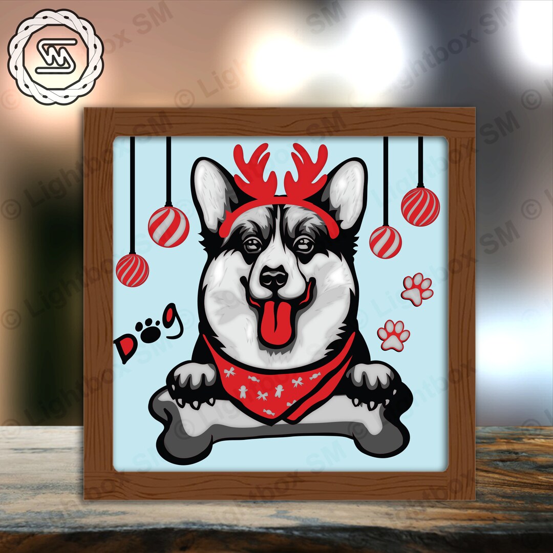 Corgi Dog Portrait Paper Cut Light Box Template Files, Shadow Box, 3D ...