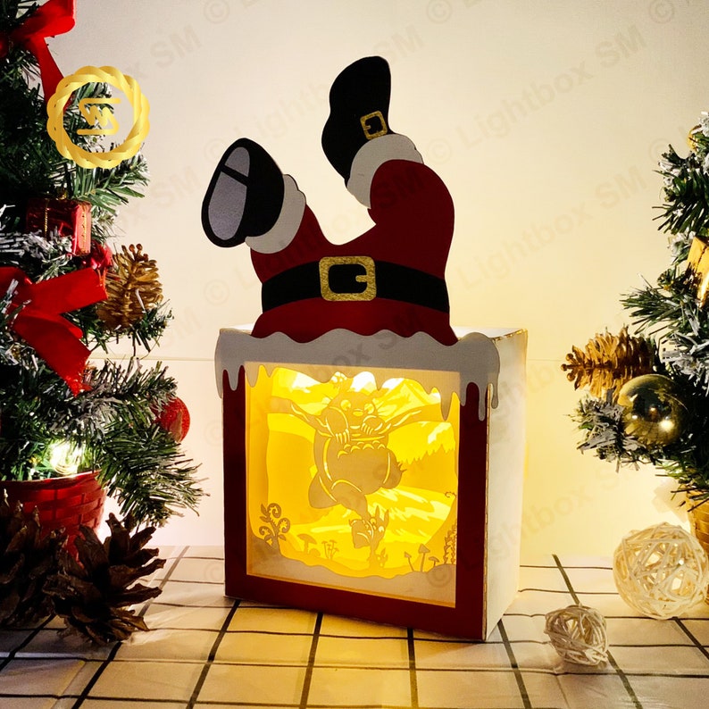 Totoro Santa Claus Chimney Box - Paper Cut Light Box Template Files, Shadow Box, 3D Papercut ...