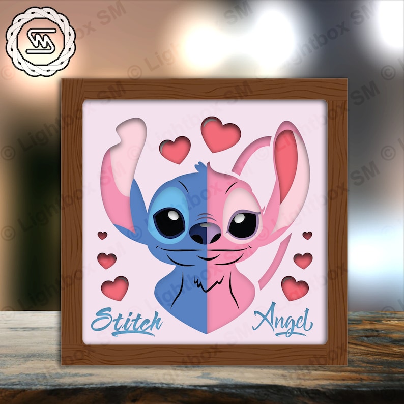 Stitch and Angel - Paper Cut Light Box Template Files, Shadow Box, 3D ...