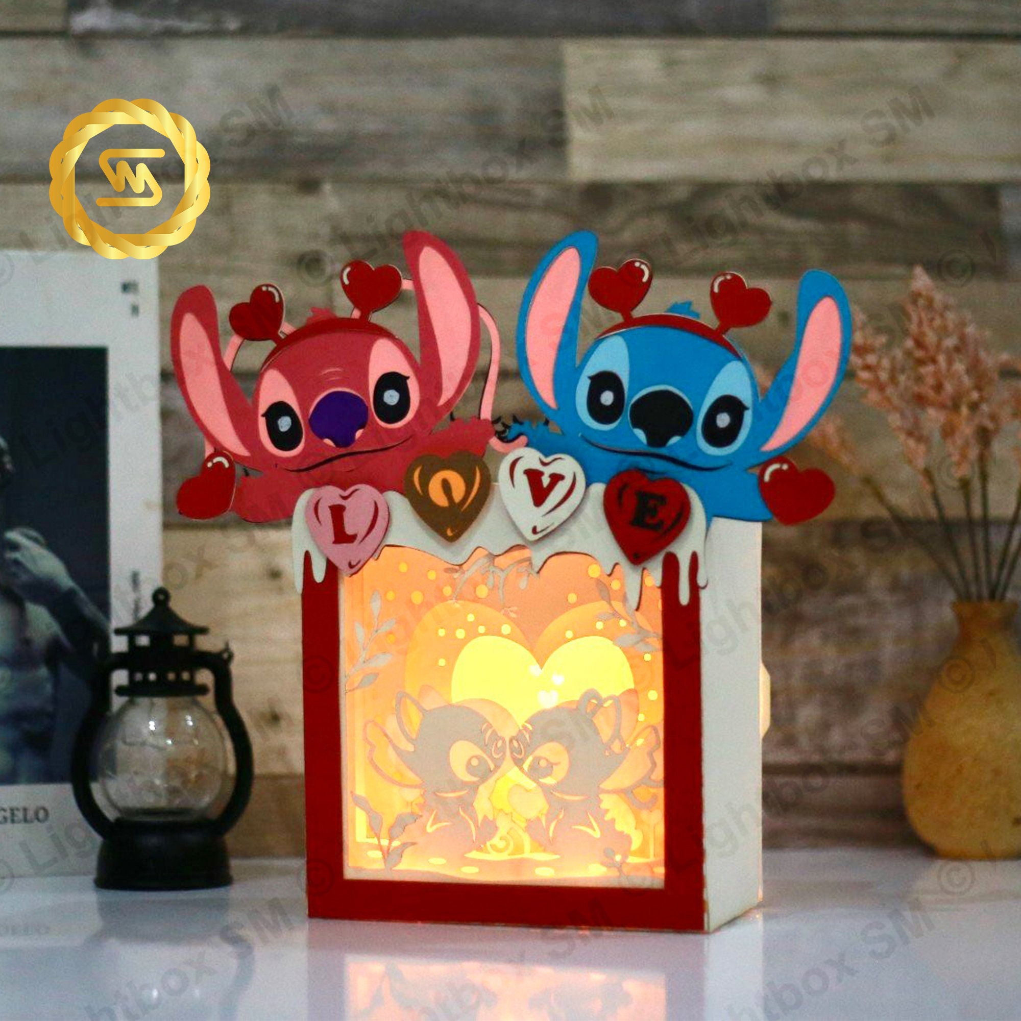 Stitch & Angel Papercut Light Box Template: 3D Shadow Box SVG (digital ...