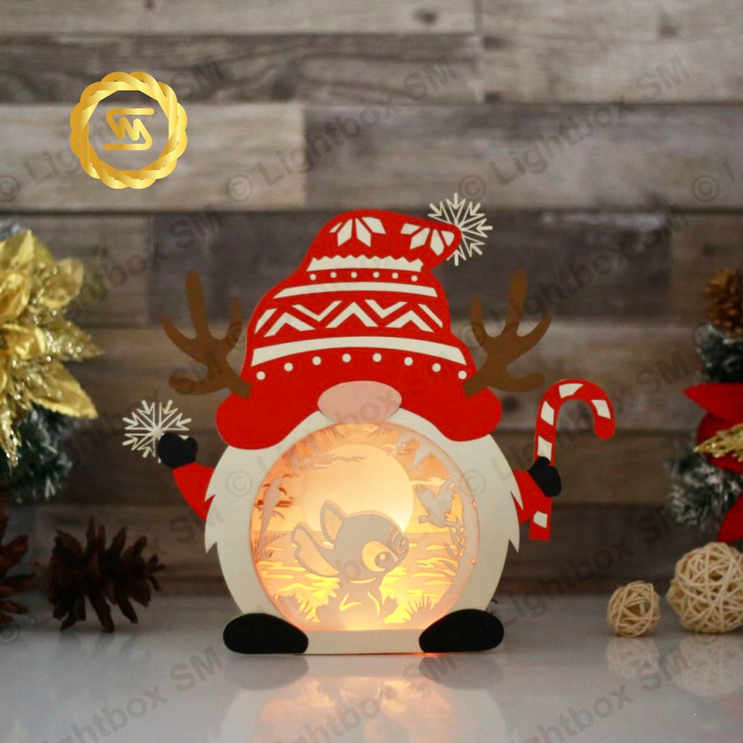 Gnome Stitch Shadow Box - Paper Cut Light Box Template Files, Shadow ...