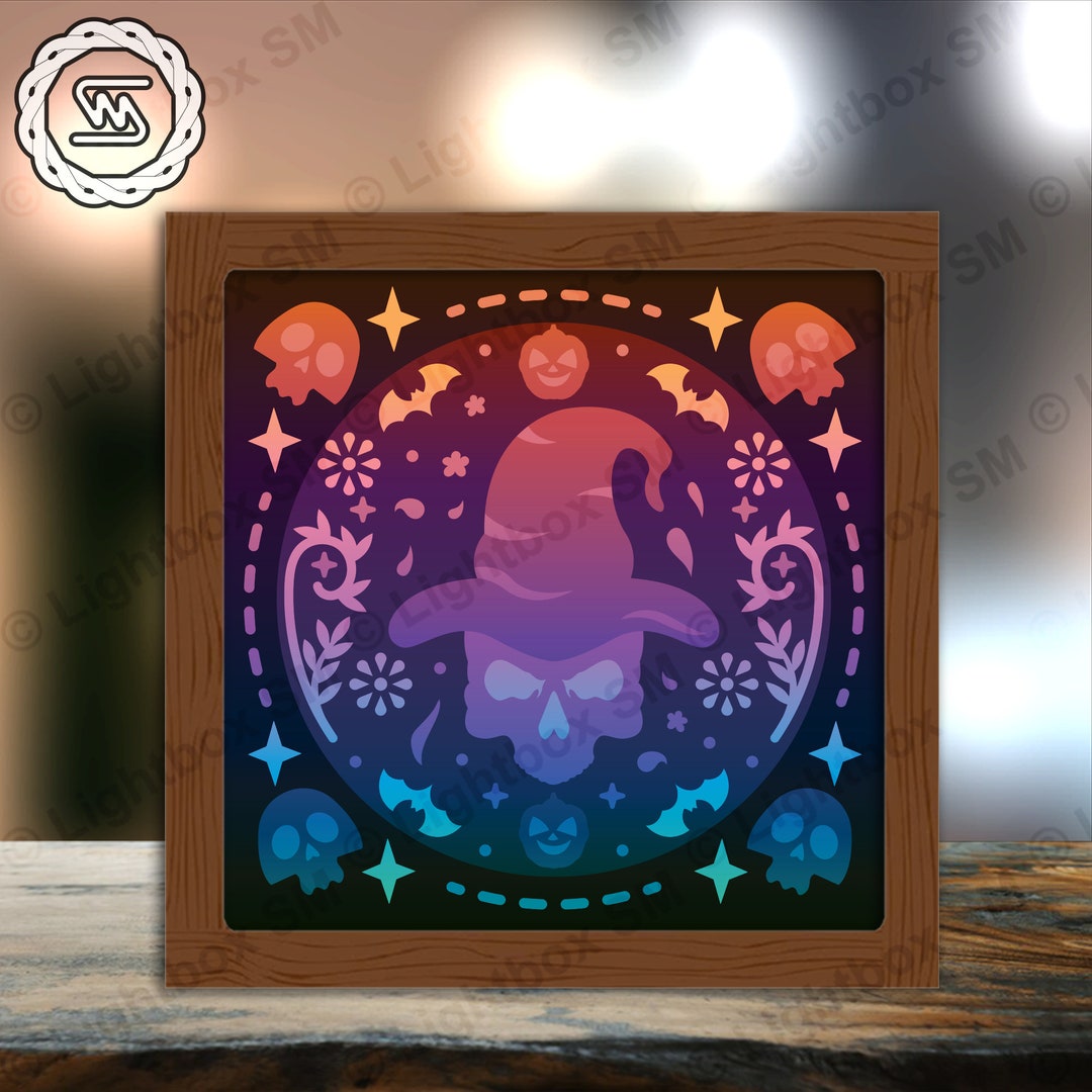 Halloween - Witch Skull Paper Cut Light Box Template Files, Shadow Box ...