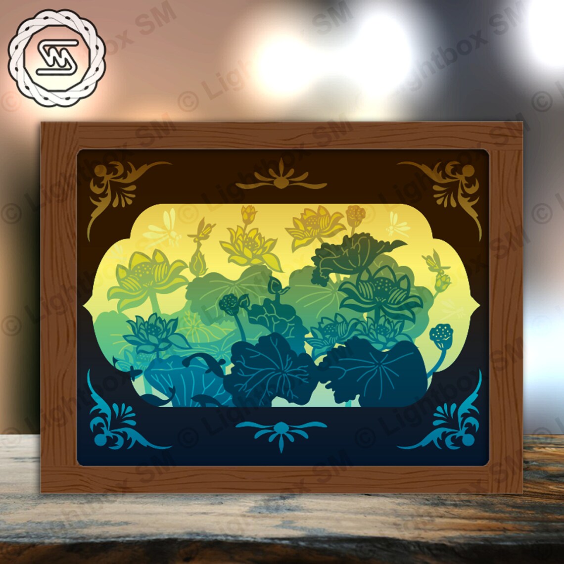 Lotus Pond Paper Cut Light Box Template Files, Shadow Box, 3D Papercut ...