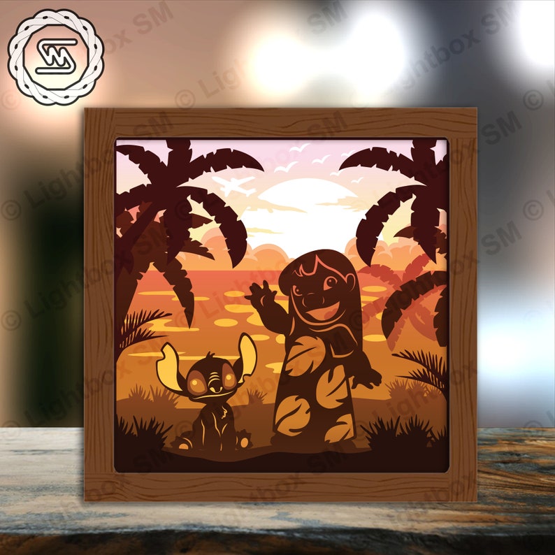 Lilo & Stitch Paper Cut Light Box Template Files, Shadow Box, 3D ...