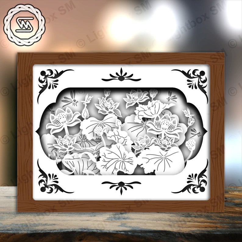 Lotus Pond Paper Cut Light Box Template Files, Shadow Box, 3D Papercut ...