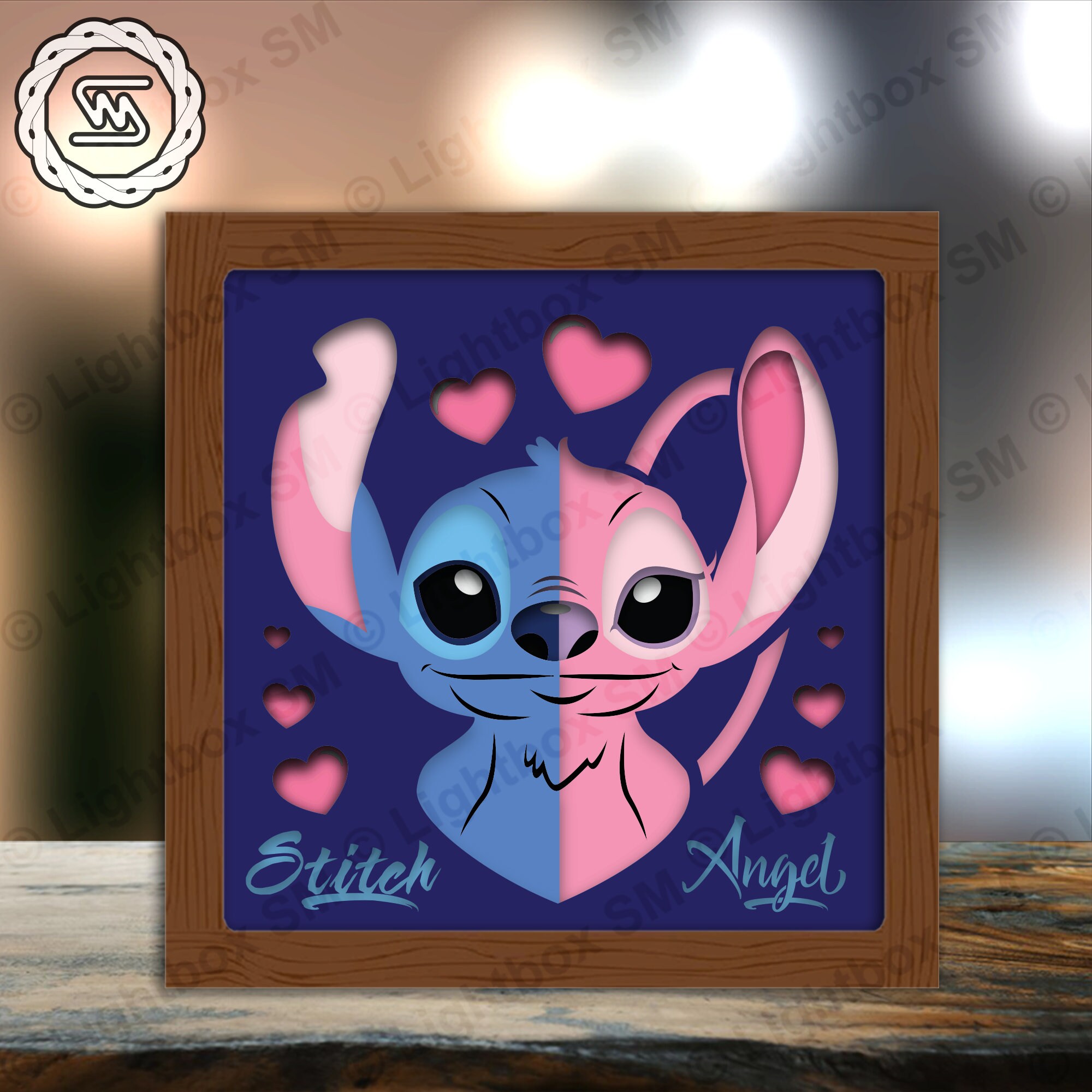 Stitch and Angel - Paper Cut Light Box Template Files, Shadow Box, 3D ...