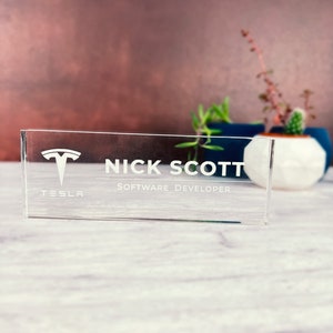 Office Desk Nameplate ENGRAVED Acrylic Block Personalized Desk Name ...