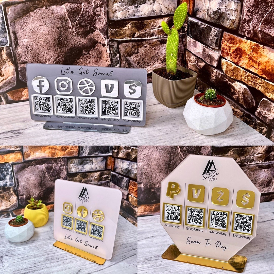Multi QR Code Business Social Media Sign | Payment Sign | Custom Logo ...