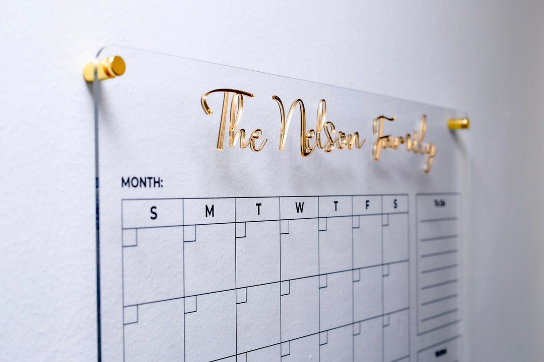 Family Planner 3D GOLD Acrylic Calendar Personalized Monthly Dry Erase ...