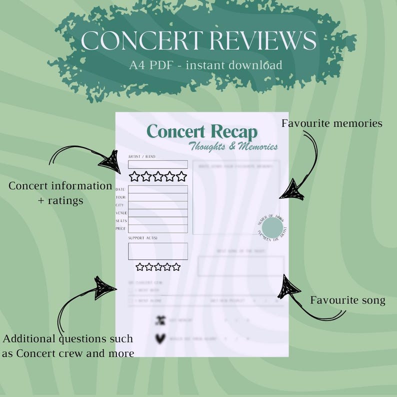 Concert Review Journal – Printable PDF for Music Fans & Gig Trackers - Etsy