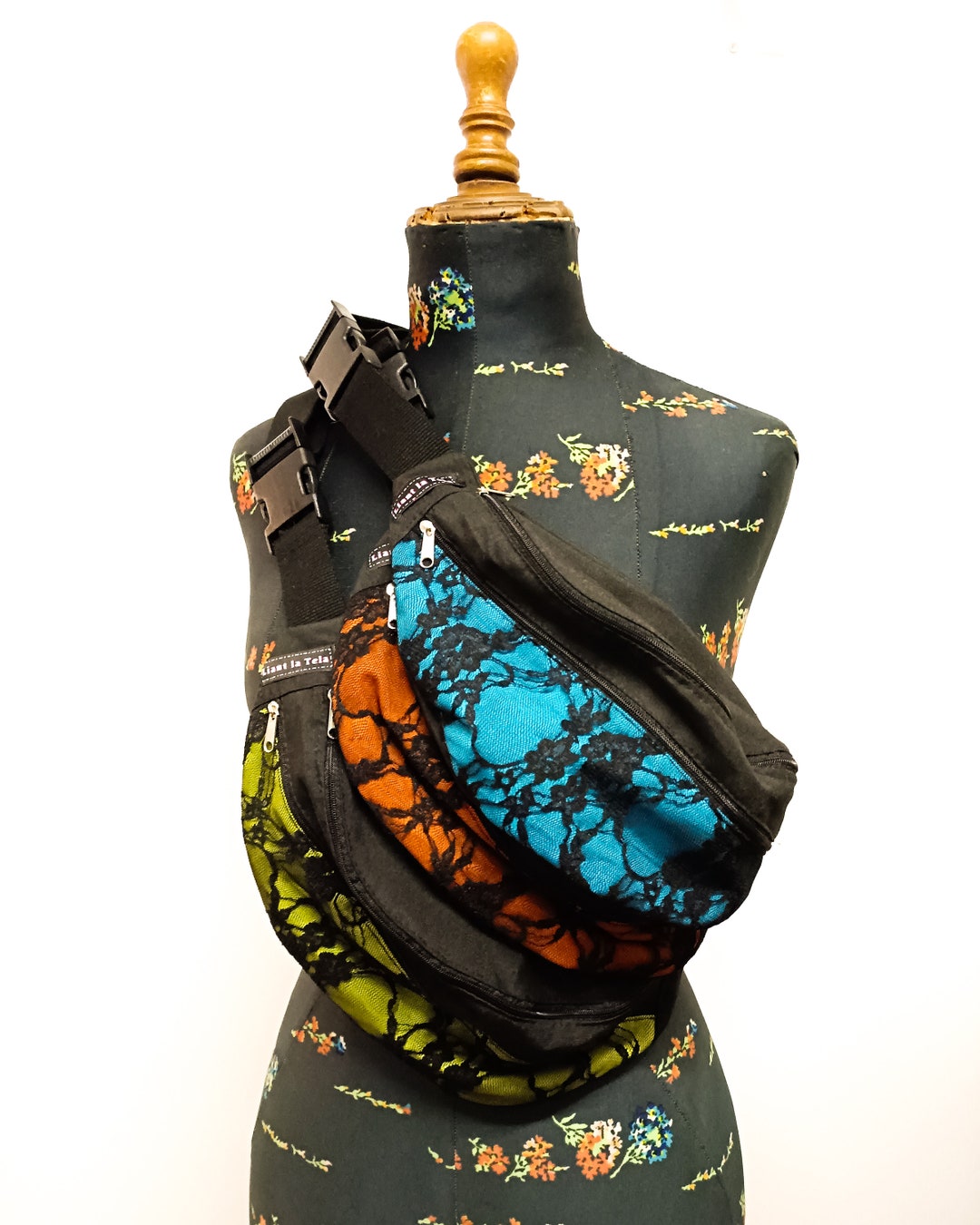 Fabric Fanny Pack, Shoulder Fanny Pack, Blue Fanny Pack With Lace ...