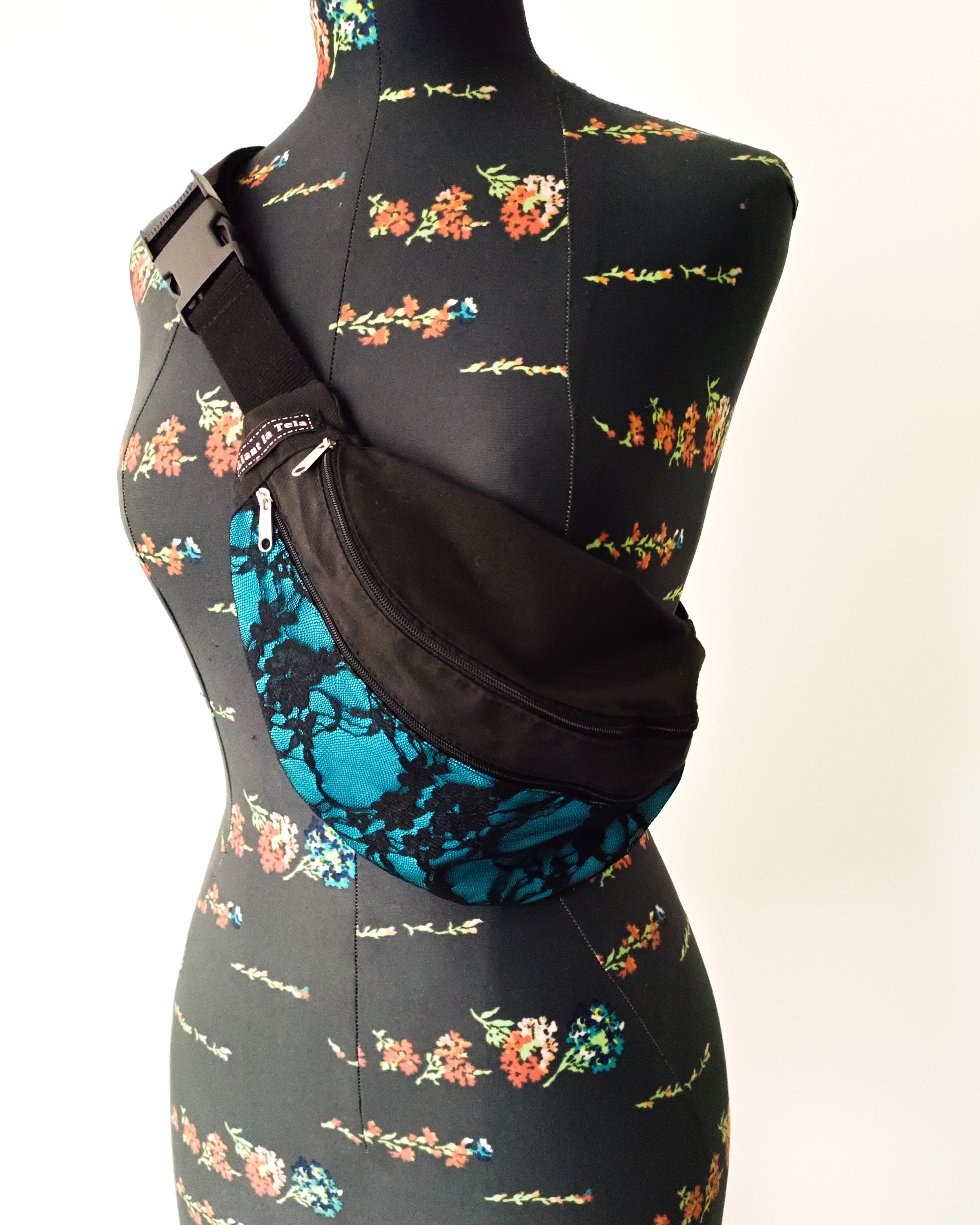 Fabric Fanny Pack, Shoulder Fanny Pack, Blue Fanny Pack With Lace ...