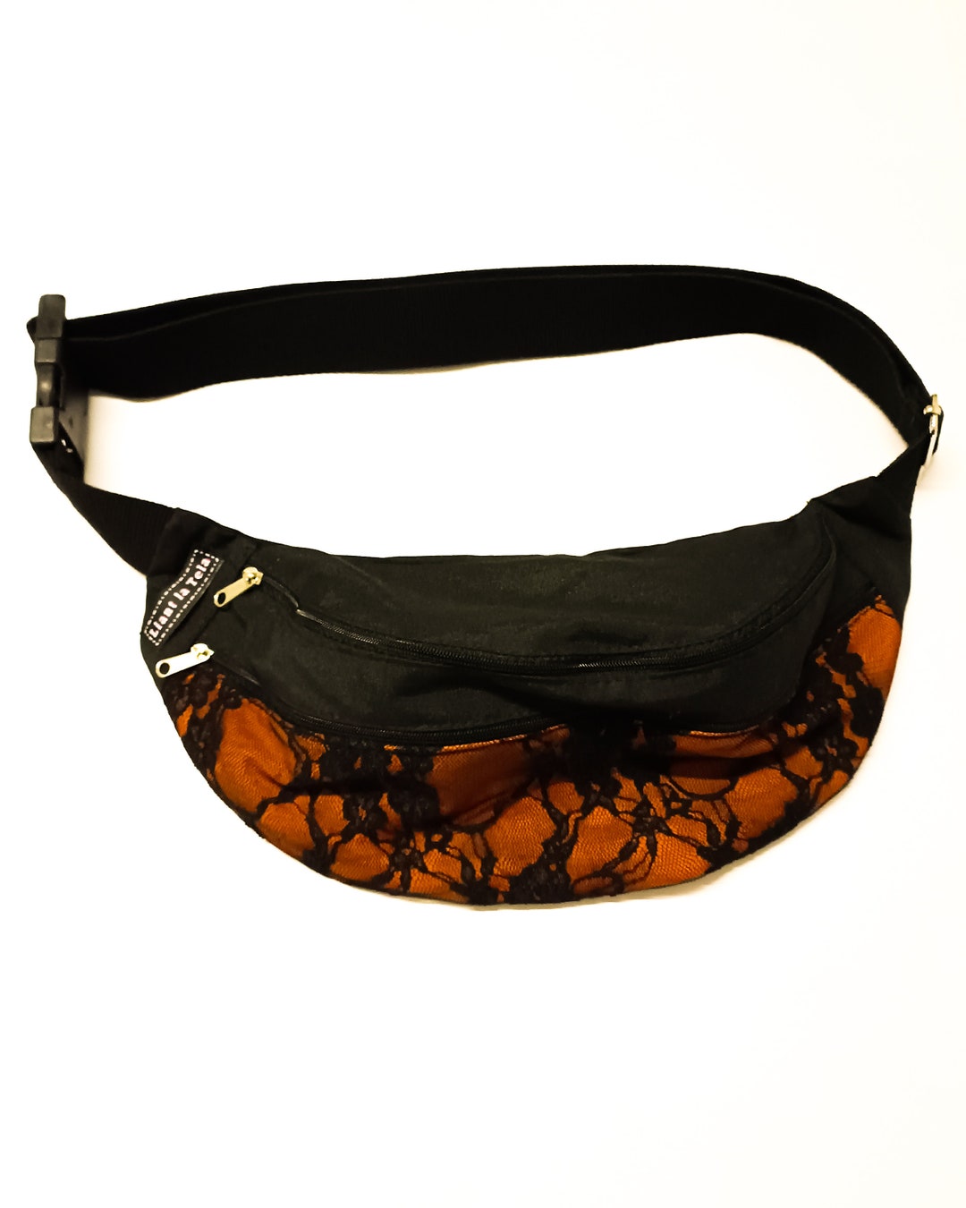 Large Fabric Fanny Pack, Black and Orange Fanny Pack With Lace ...