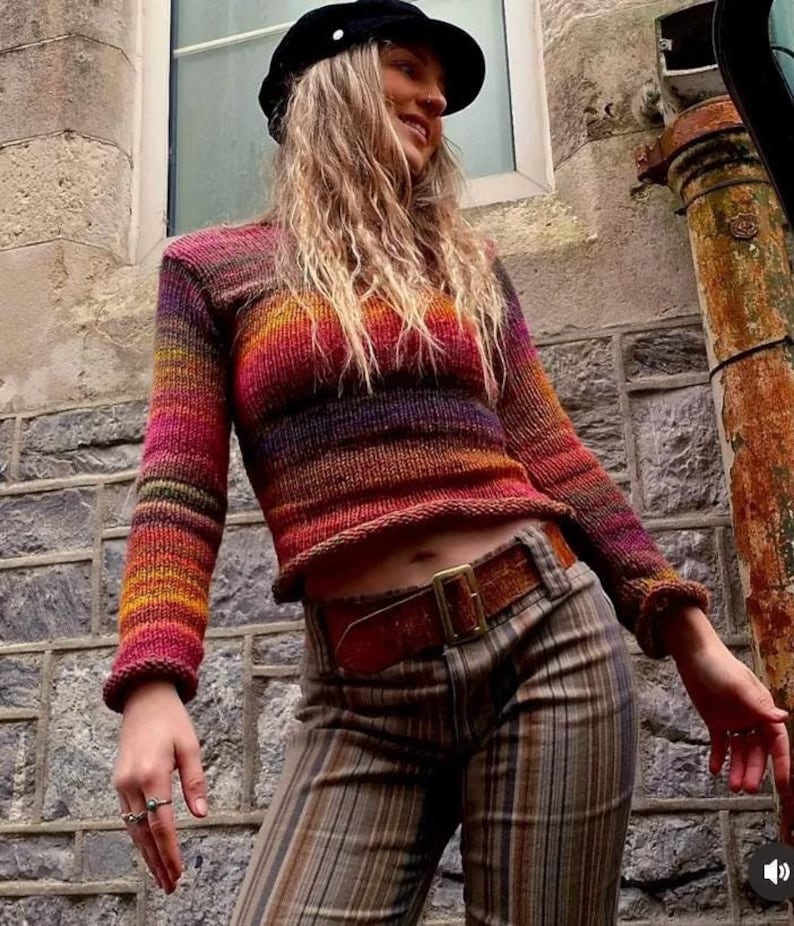 Handmade Striped Pink Knitted Jumper: Boho Hippie Knitwear - Etsy