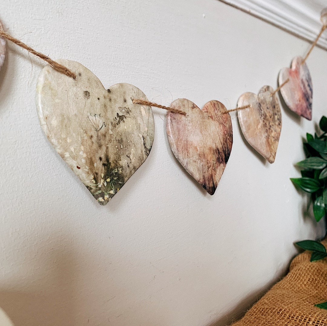 Floral Botanical Whimsical Earthy Heart Wall Hanging Bunting Garland ...