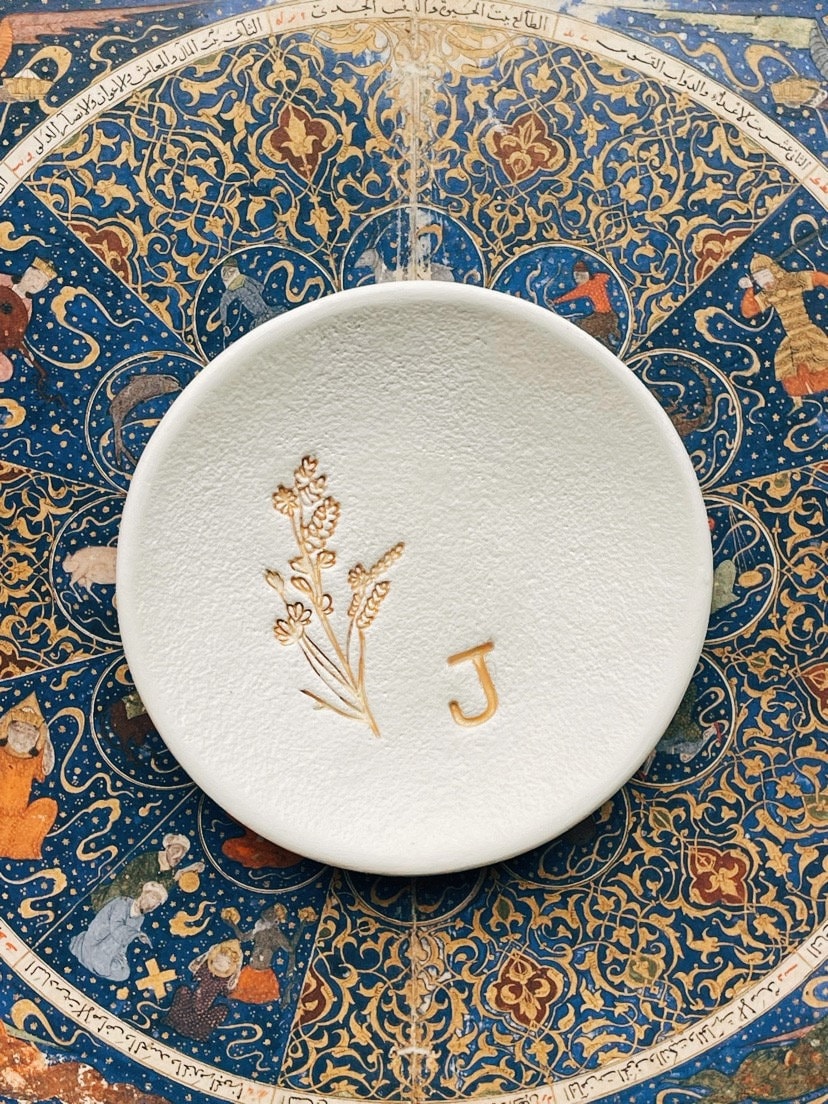 Personalised Name Initial Ring Trinket Dish Cream Handmade Jewellery ...