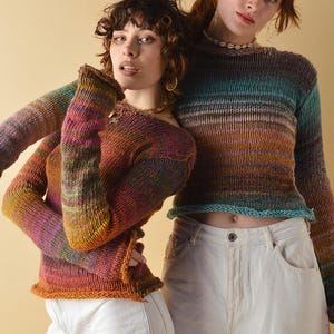 Handmade Womens Jumper Winter Knitted Sweater Stripy Multicoloured Long ...