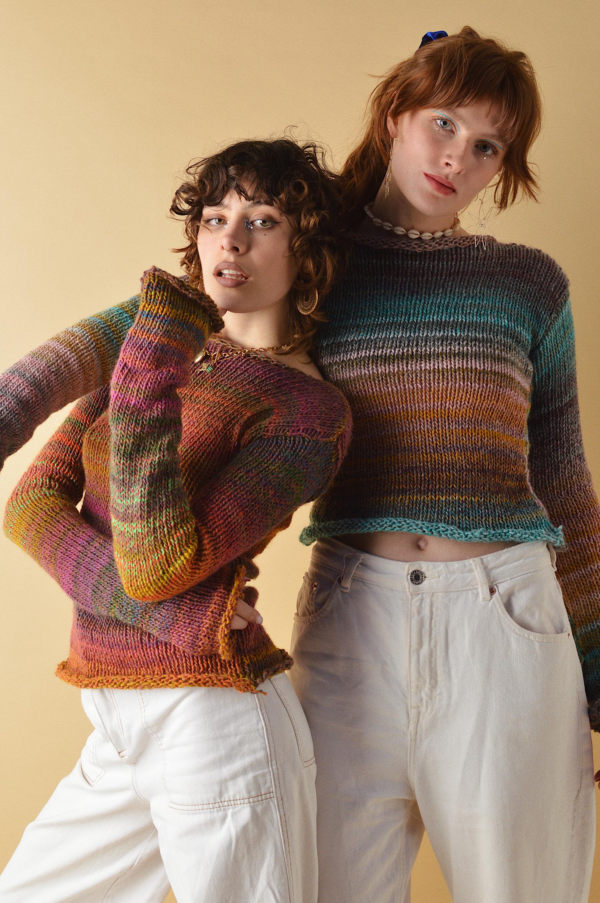 Handmade Womens Hippy Jumper Patterned Knitted Christmas Sweater Stripy ...