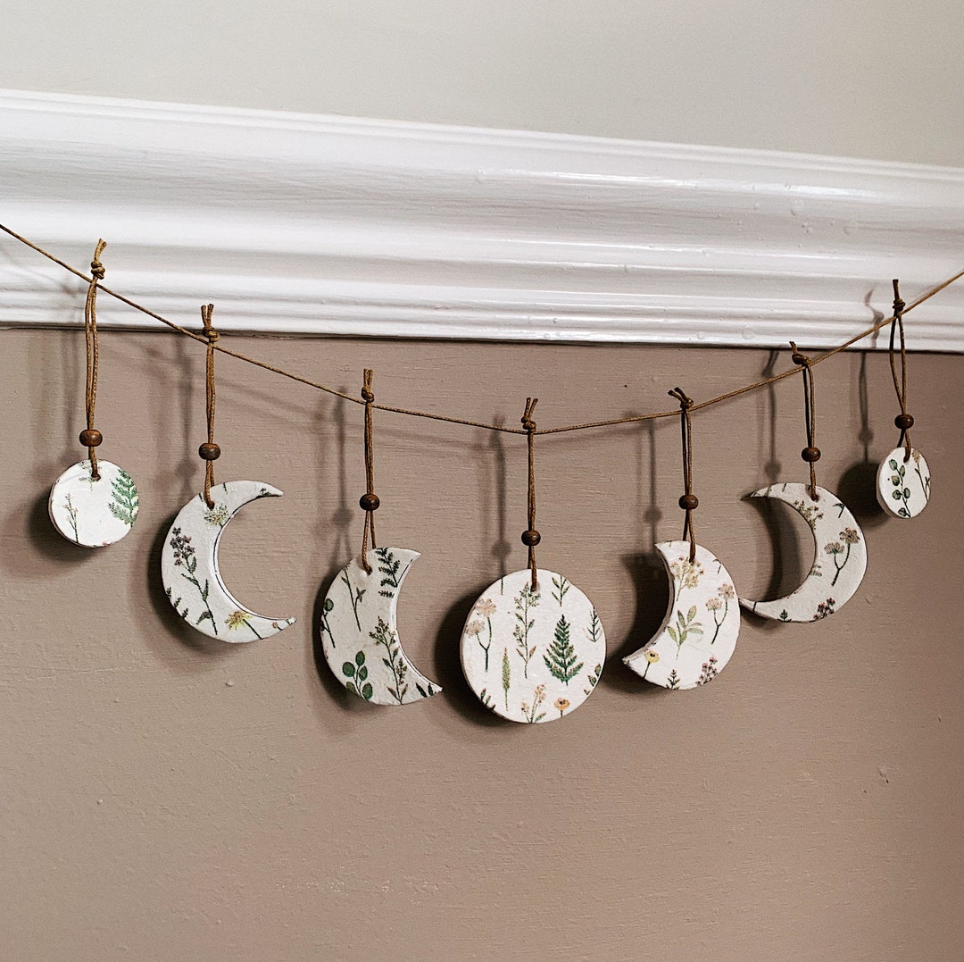 Handmade Floral Moon Cycle Crescent Decoration Celestial Boho Home Wall ...