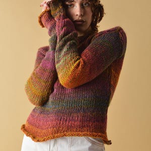 Handmade Womens Jumper Winter Knitted Sweater Stripy Multicoloured Long ...