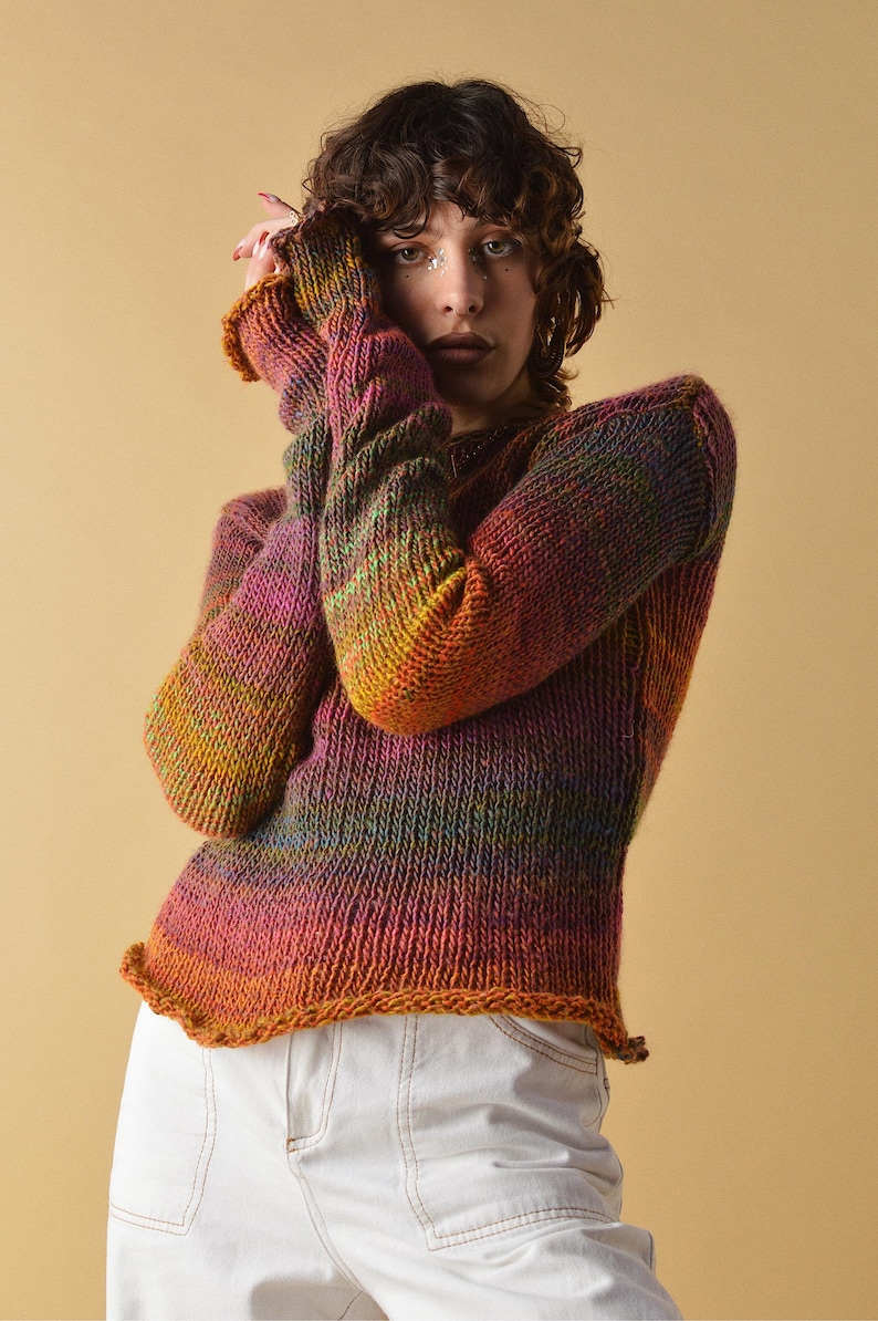 Handmade Striped Pink Knitted Jumper: Boho Hippie Knitwear - Etsy