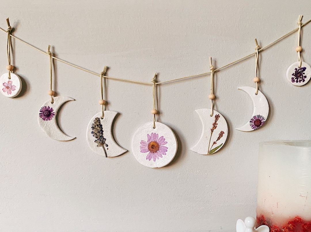Handmade Floral Moon Cycle Crescent Decoration Celestial Boho Home Wall ...