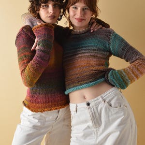 Handmade Womens Jumper Winter Knitted Sweater Stripy Multicoloured Long ...