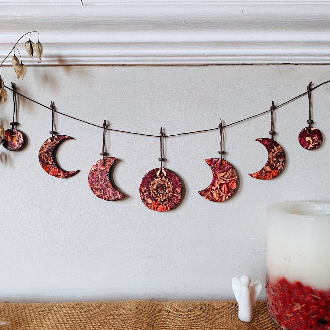 Handmade Hippy Moon Cycle Crescent Decoration Celestial Boho Home Wall ...