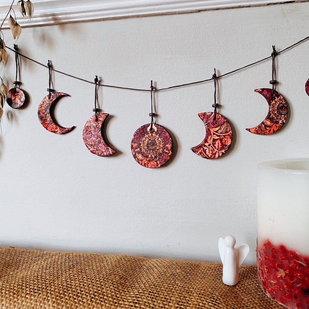 Handmade Hippy Moon Cycle Crescent Decoration Celestial Aesthetic Boho ...