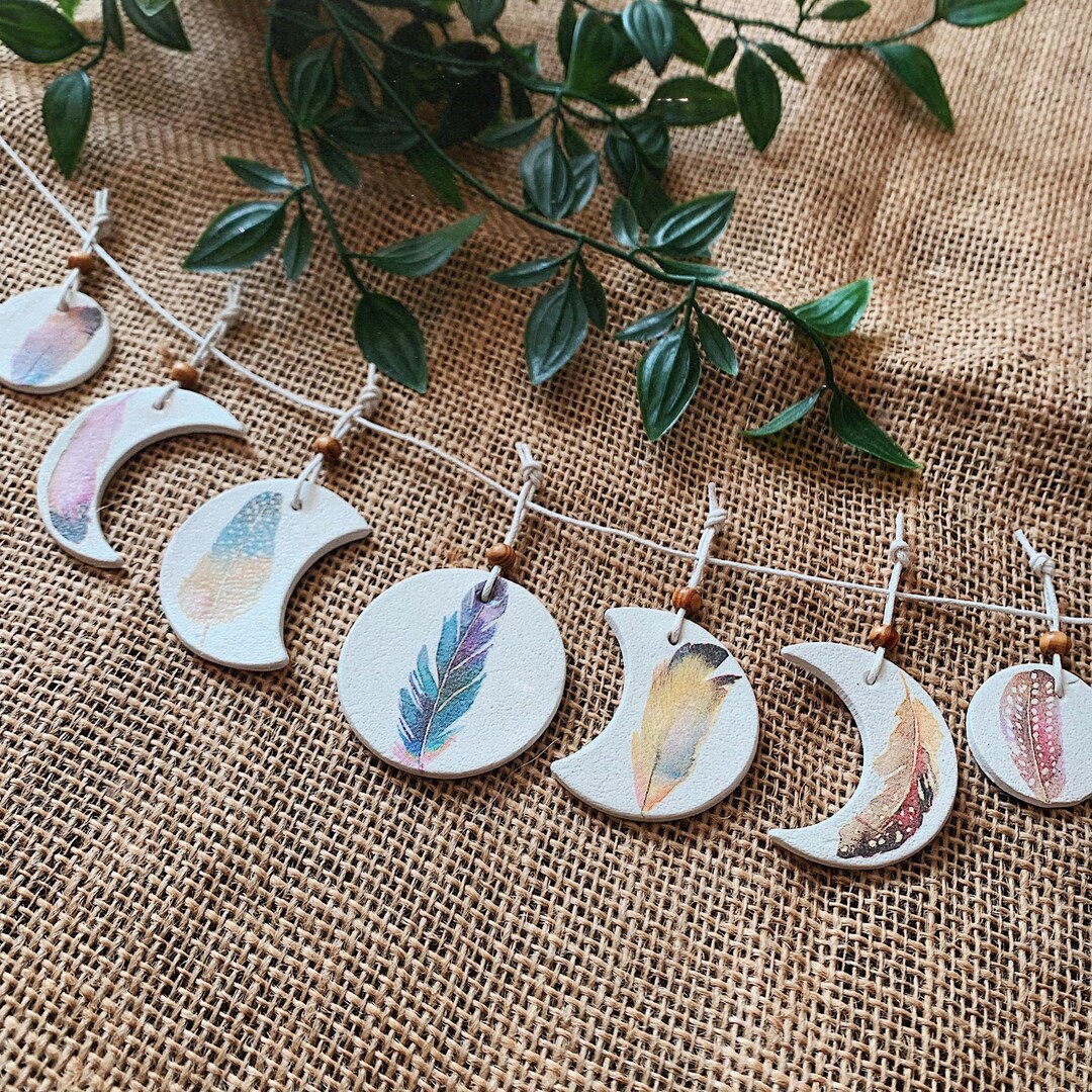 Handmade Feather Moon Cycle Crescent Decoration Celestial Boho Home ...