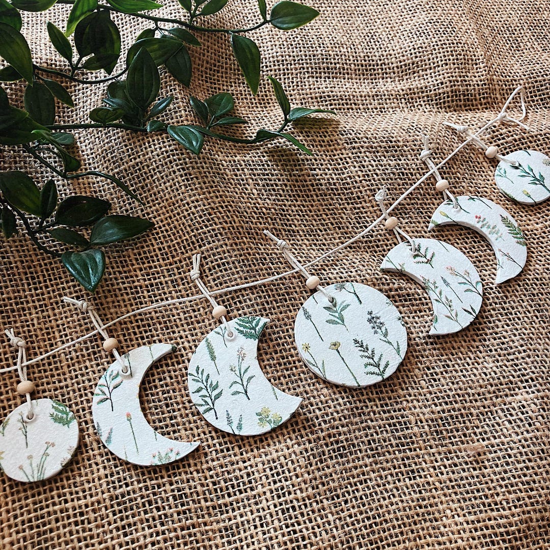 Handmade Floral Moon Cycle Crescent Decoration Celestial Aesthetic Boho ...