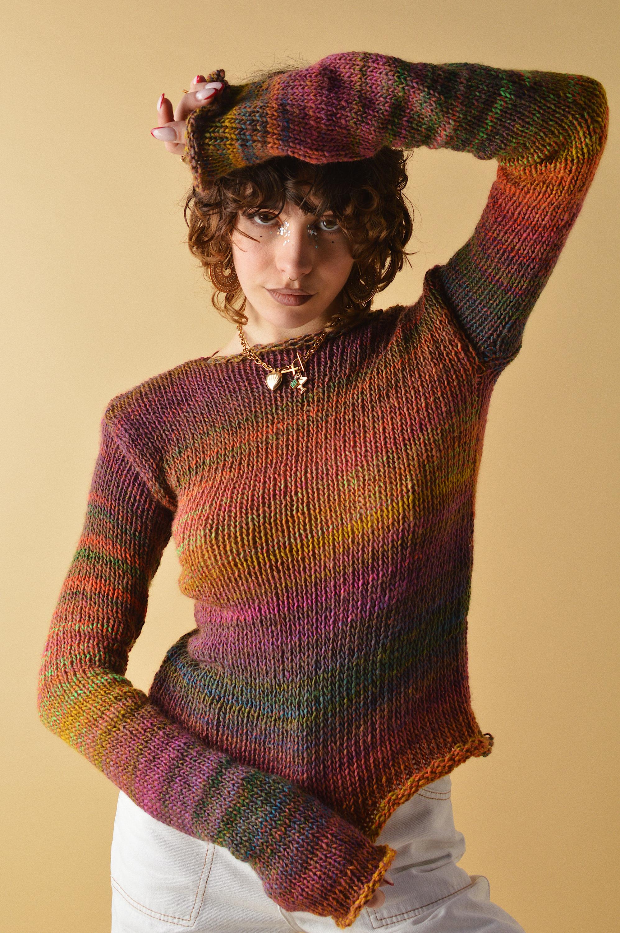 Handmade Womens Hippy Jumper Patterned Knitted Christmas Sweater Stripy ...