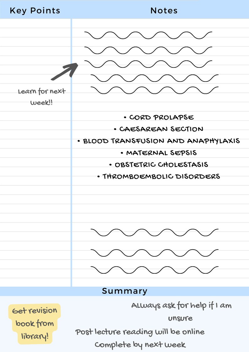PRINTABLE LECTURE NOTES Lecture Summary Note Student Planner Printable ...