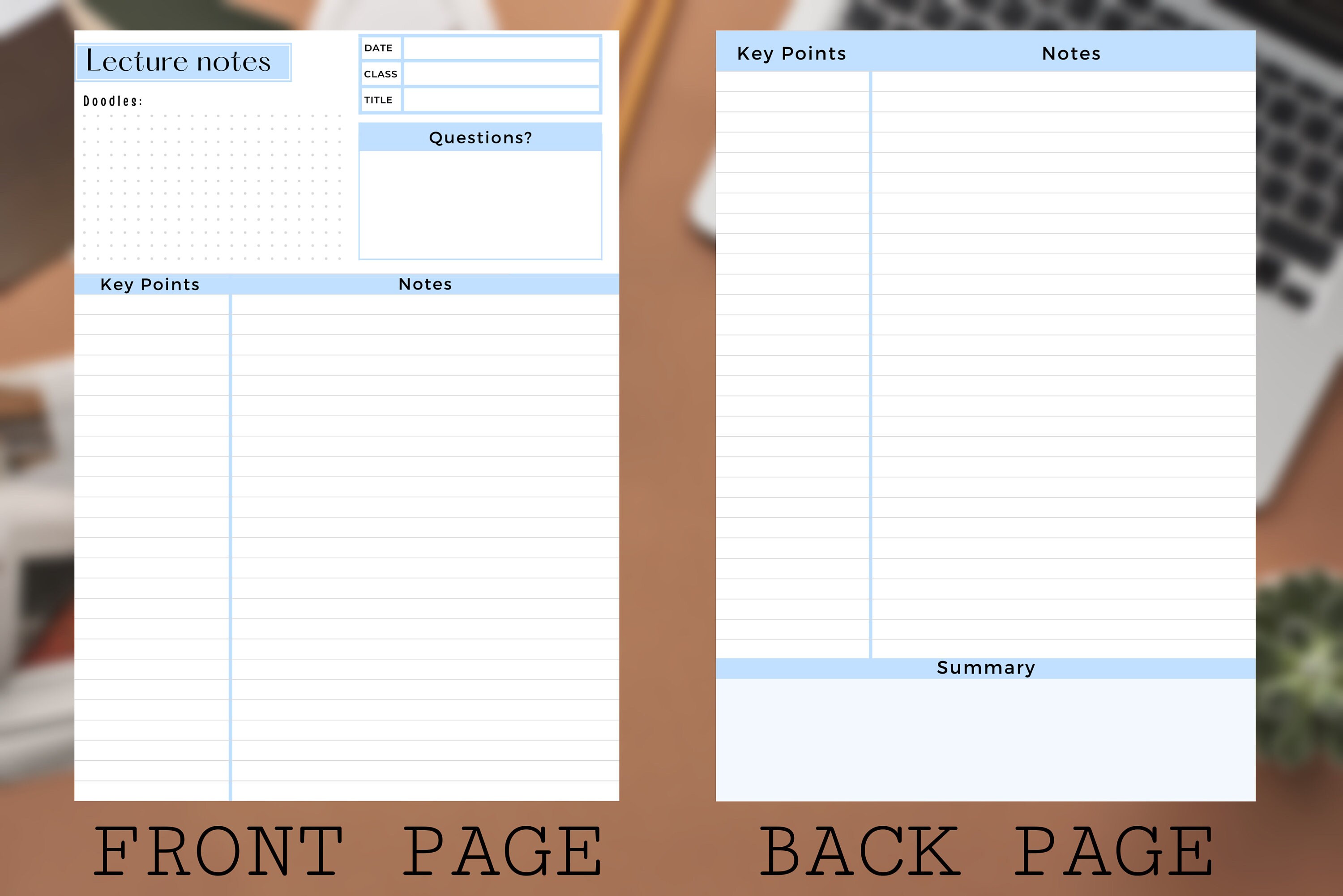 PRINTABLE LECTURE NOTES Lecture Summary Note Student Planner Printable ...
