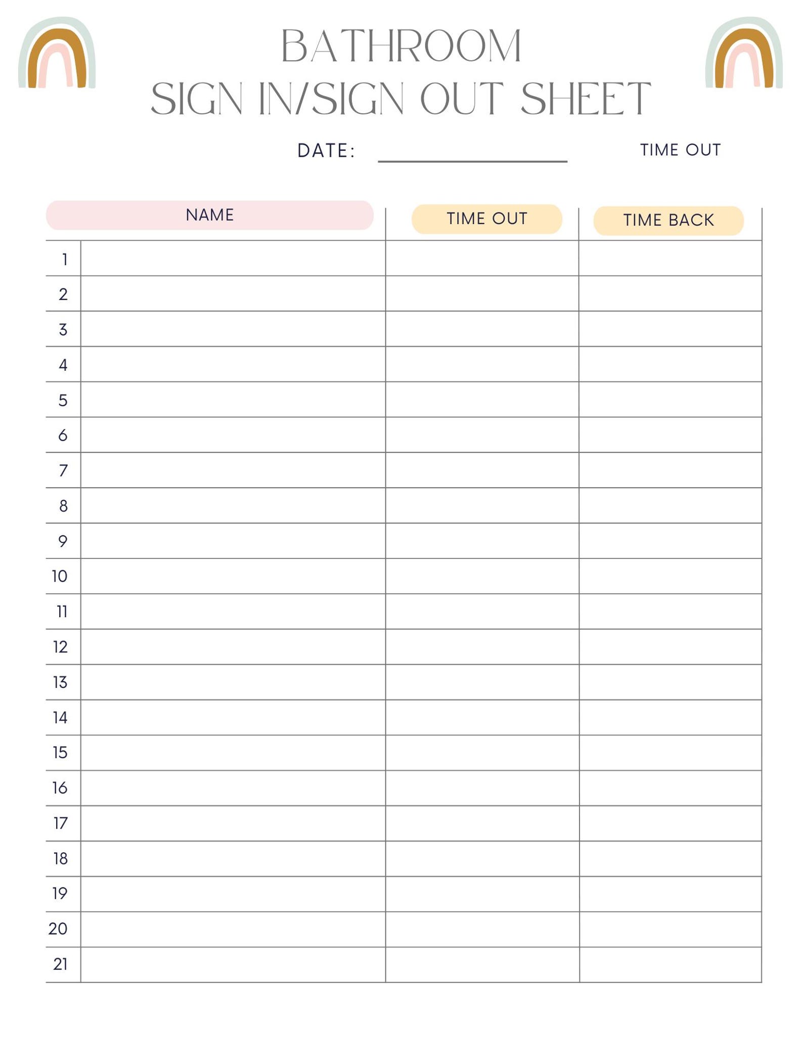 Classroom Bathroom Sign Out - Etsy