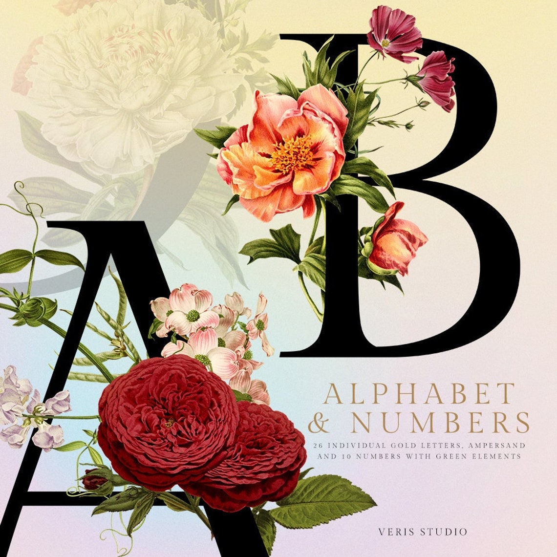 Blush Rose Pink Red Blue Vintage Alphabet Number Floral Flower - Etsy