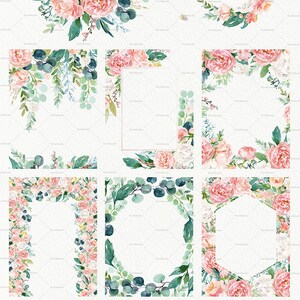 Watercolor Peach Flowers Frames Wreaths Bouquets Elements Clip Art ...