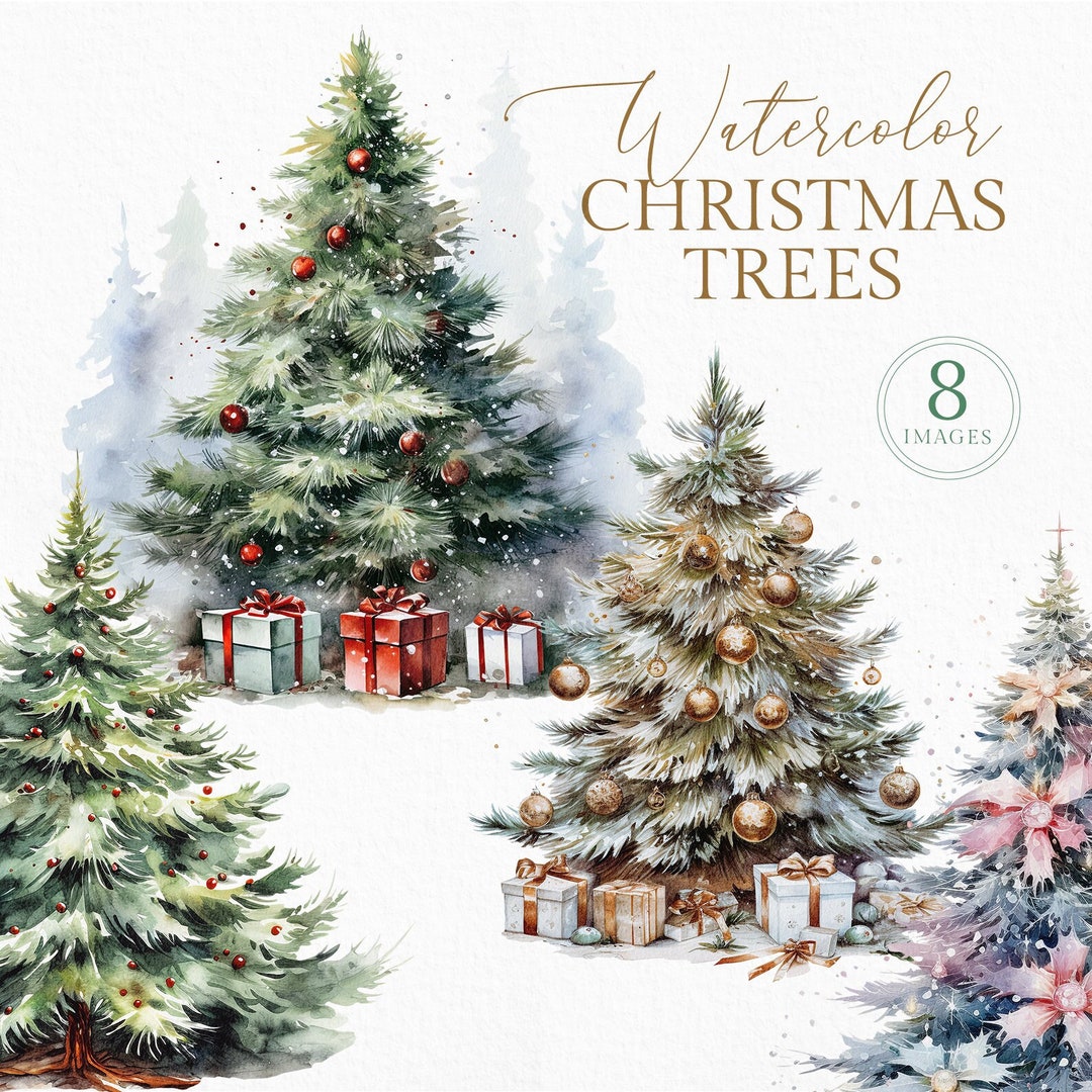 Watercolor Christmas Tree Clipart PNG Pine Fir Bundle Winter Floral ...
