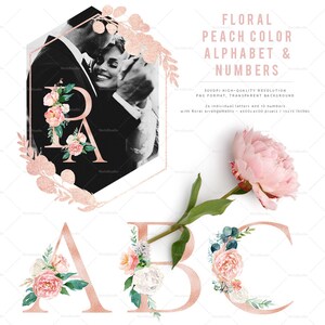 Rose Gold Pink Peach Alphabet Ampersand Numbers Watercolor Floral Clip ...