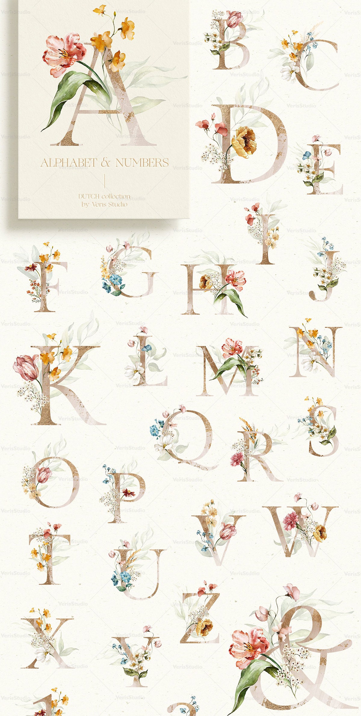 Watercolor Peach Pink Blush Green Alphabet Numbers Bouquet Flowers ...