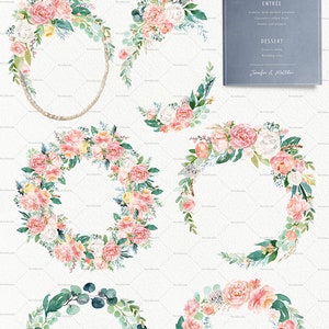 Watercolor Peach Flowers Frames Wreaths Bouquets Elements Clip Art ...