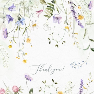 Wildflowers Watercolor Wild Field Meadow Floral Flowers Clipart Green ...