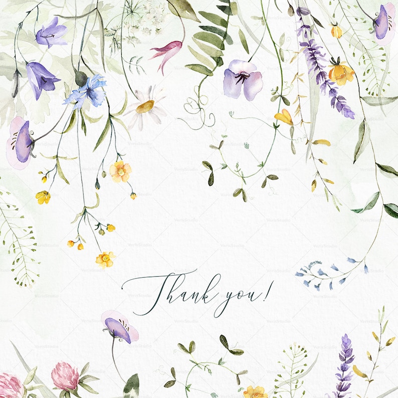 Wildflowers Watercolor Wild Field Meadow Floral Flowers Clipart Green ...
