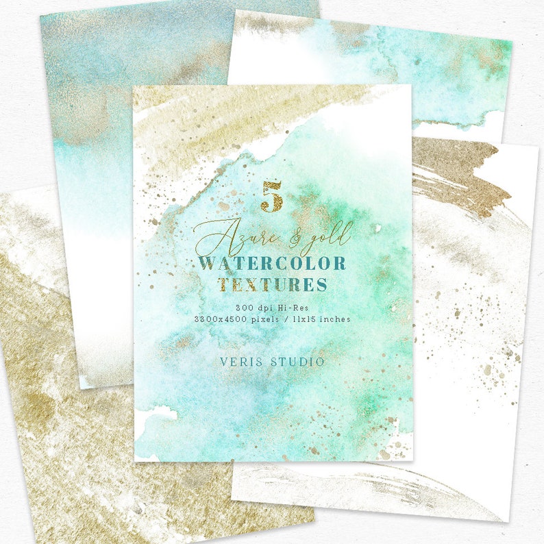 Azure Gold Blue Watercolor Digital Paper Clipart Watercolour Texture ...