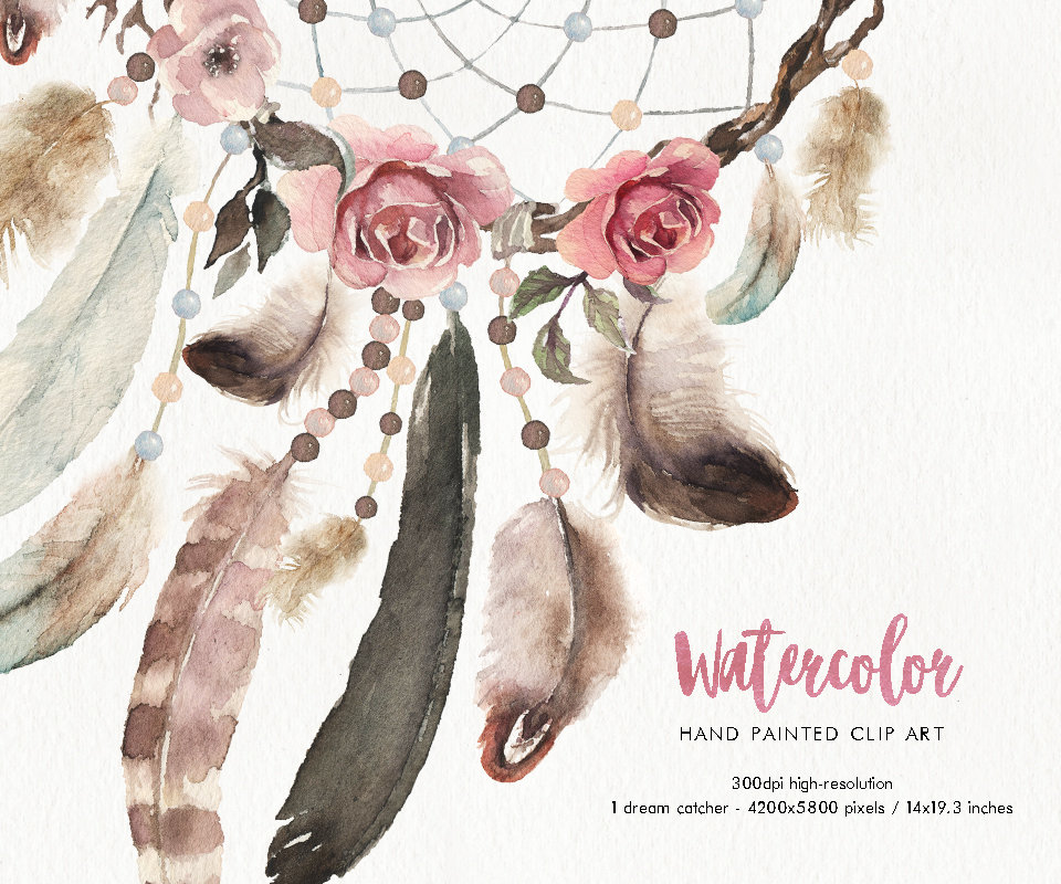 Watercolor Dream Catcher Boho Feather & Flower. Wedding - Etsy