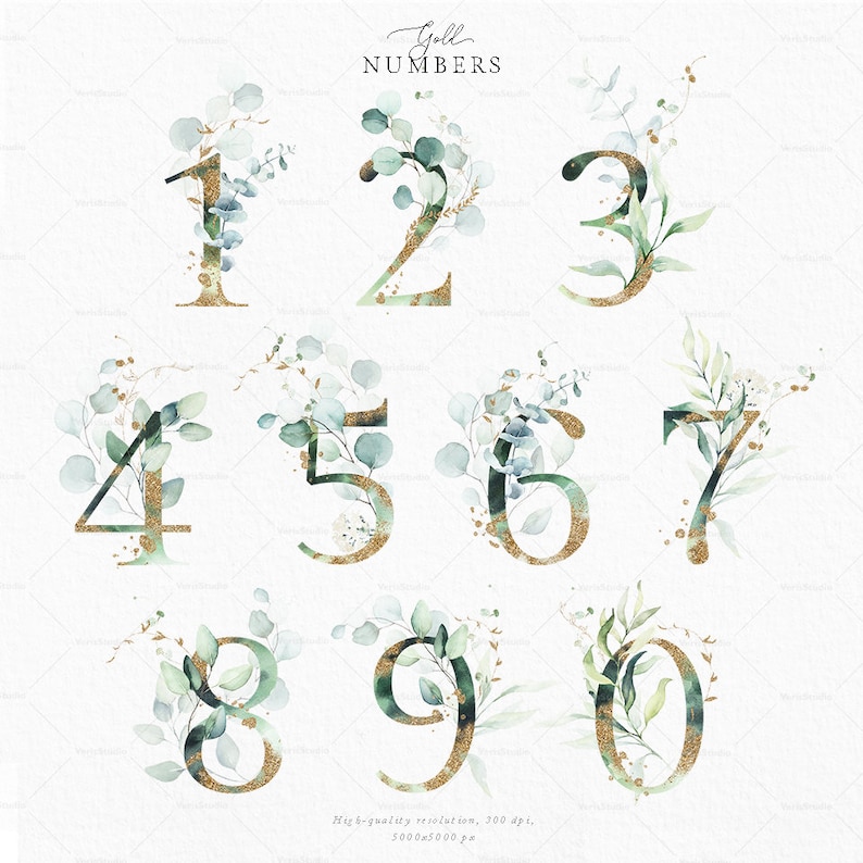 Gold Green Eucalyptus Leaves Alphabet Ampersand Number - Etsy