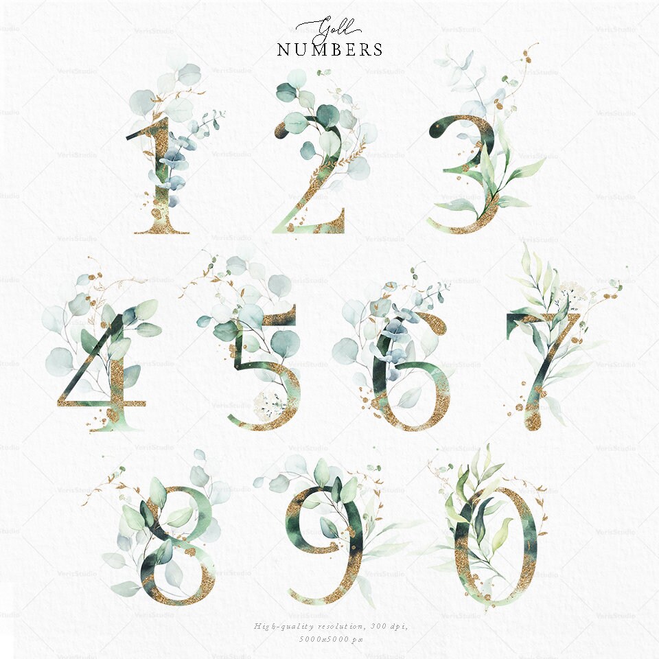 Gold Green Eucalyptus Leaves Alphabet Ampersand Number - Etsy