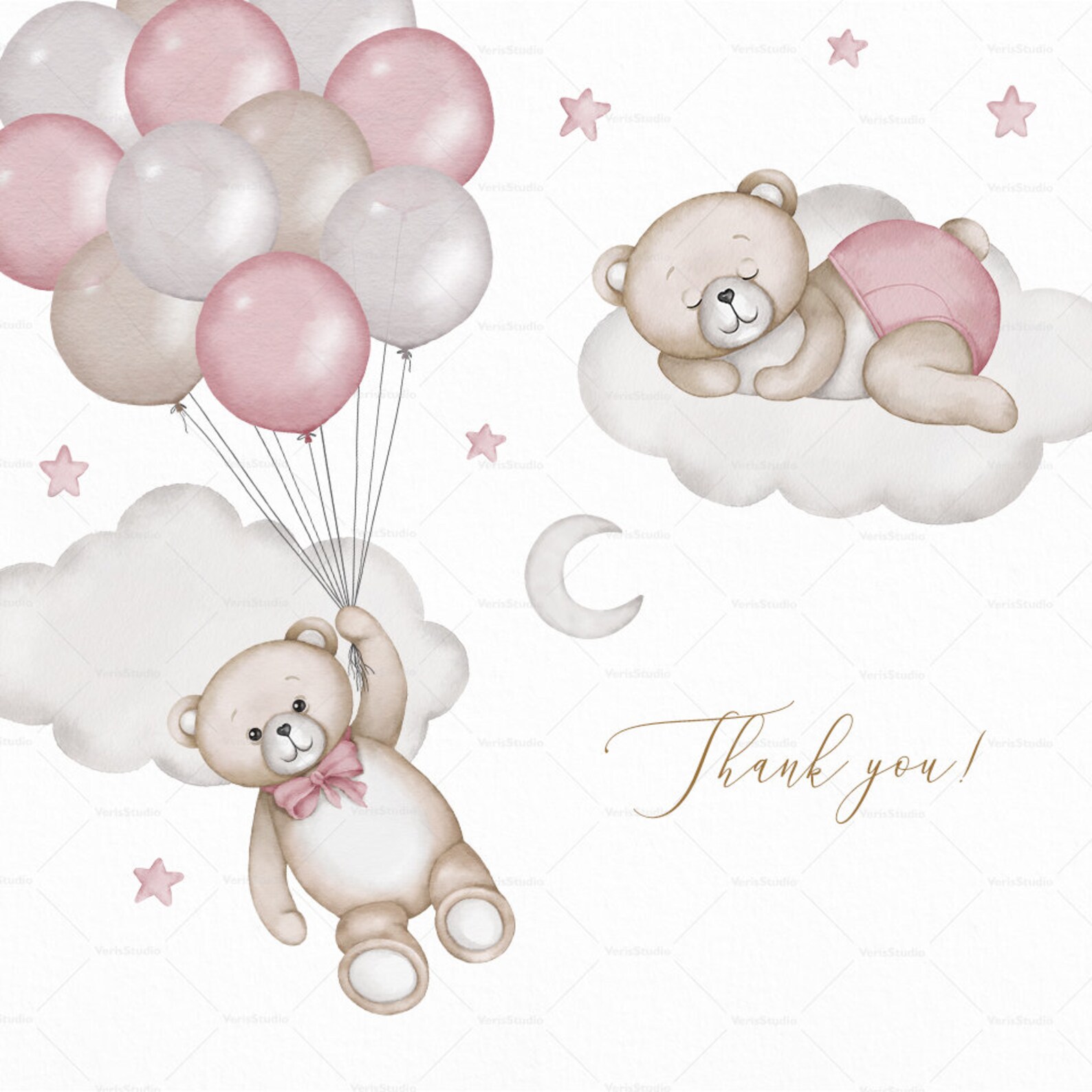 Watercolor Teddy Bear Clipart Girl Baby Shower Rose Pink - Etsy