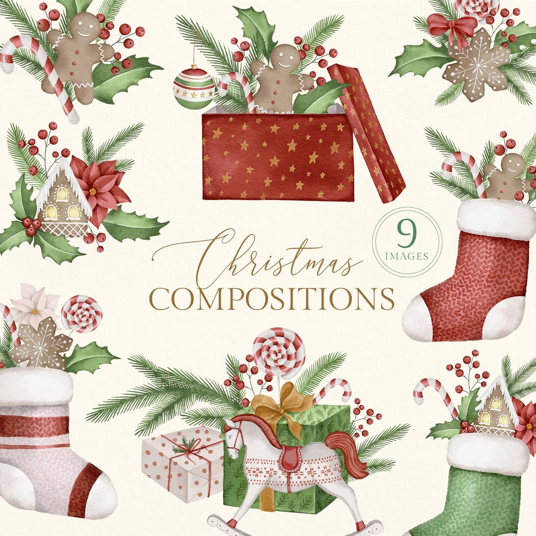 Watercolor Christmas Clipart PNG Gingerbread Man Christmas Stockings ...